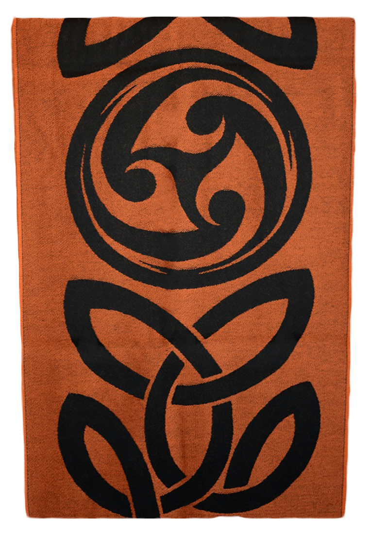Peter James Pure Wool Celtic Swirl Scarf Black Orange